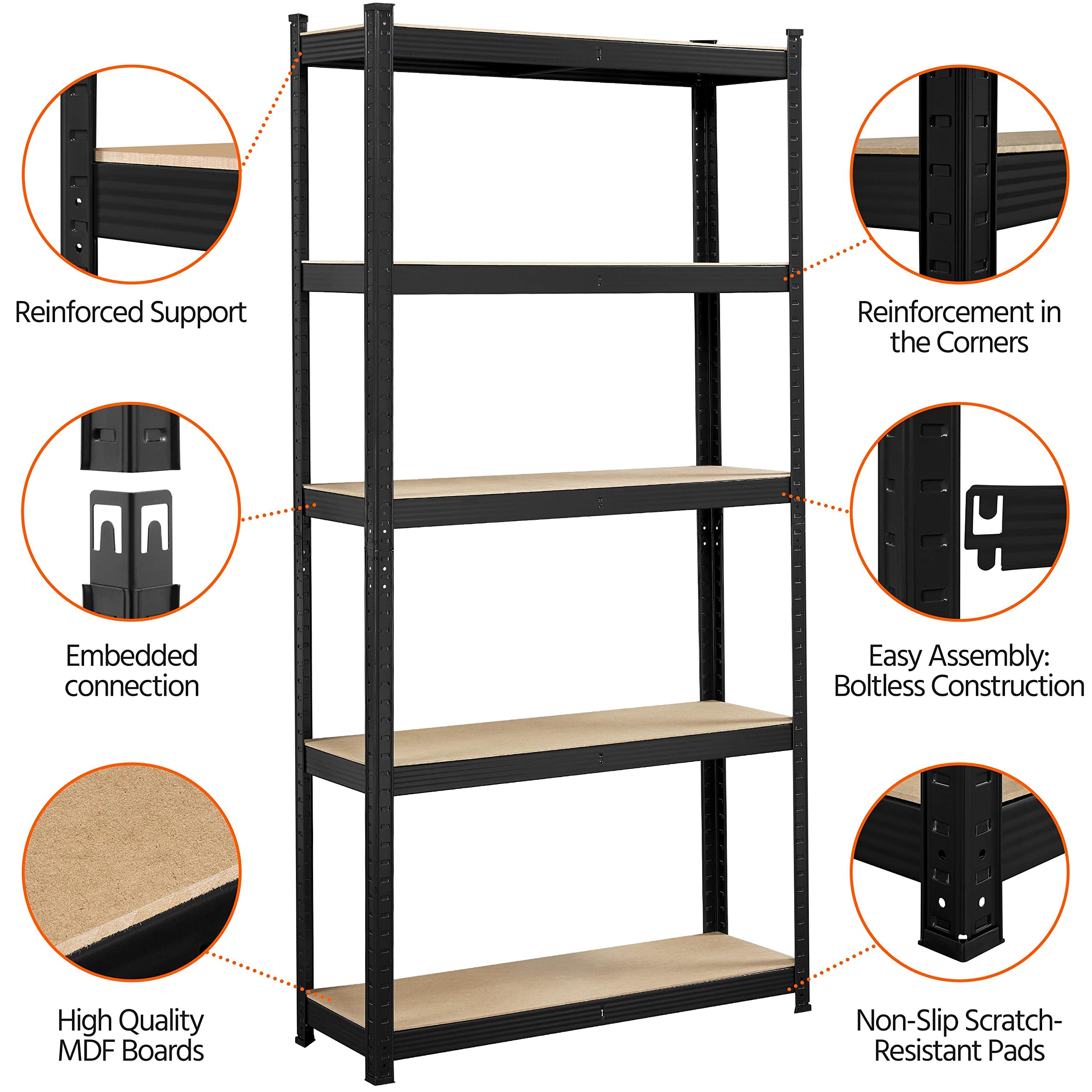 Topeakmart 2 PCS 5-Tier Utility Shelves, Metal Storage Shelves Garage Shelving Unit Adjustable Garage Storage Shelves Storage Racks Heavy Duty Shed Shelving- Black, 35.5 x 12 x 71 Inch