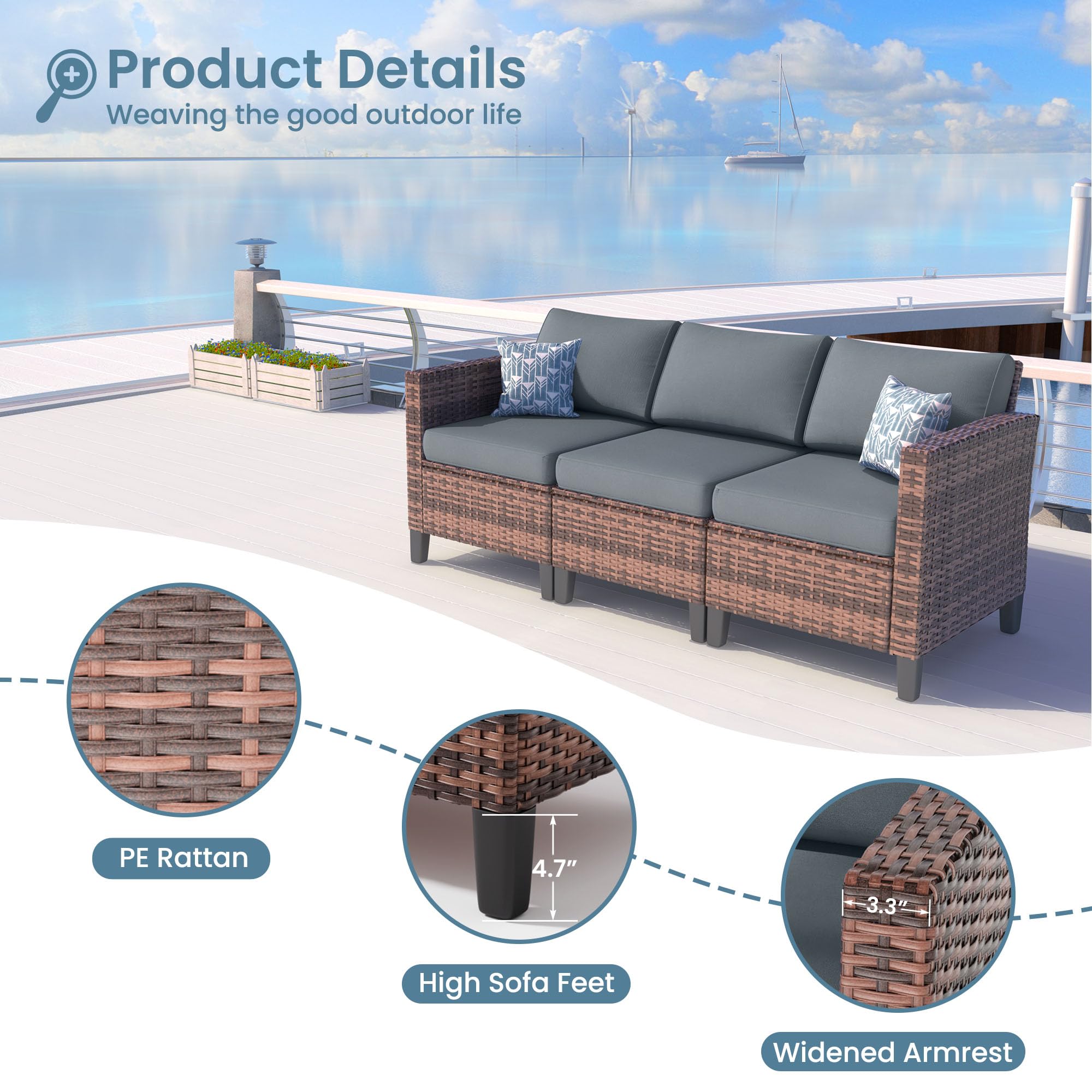 Amopatio Patio Furniture Set with Fire Pit Table, Outdoor Furniture Sectional Sofa with Swivel Chairs, Modern Conversation Sets for Balcony Backyard, Grey(Include Waterproof Covers )