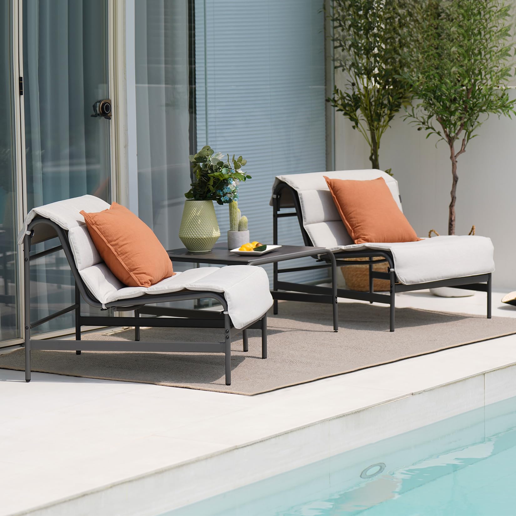 Grand patio 3-Piece Oversized Luxury Outdoor Furniture Set,Wide and Deep Lounge Chairs with Olefin Cushions and a Large Stone-Top Side Table,Perfect for Balcony, Backyard,Porch,Garden,Poolside-Grey
