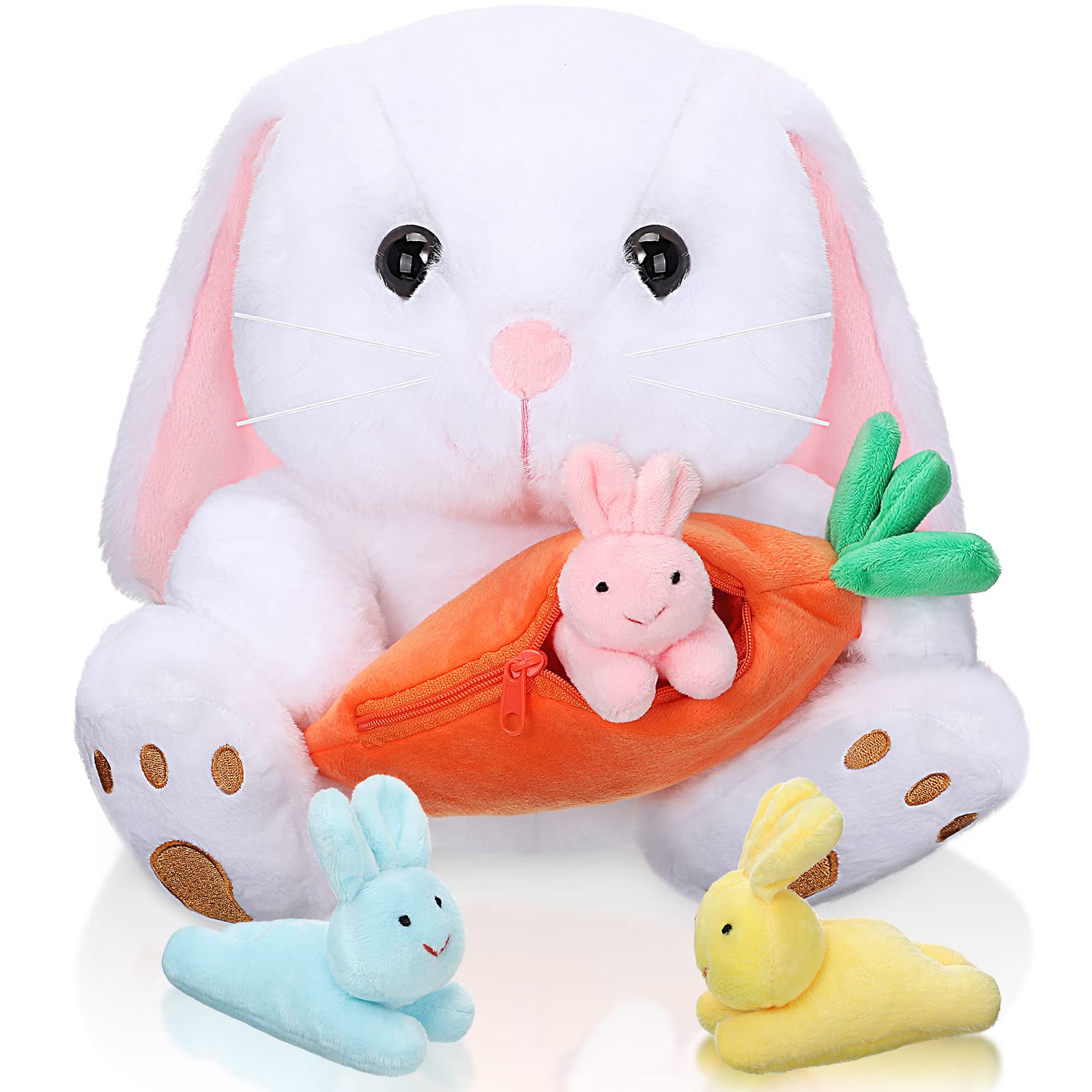 Easter Bunny Stuffed Animals with 3 Bunnies in a Carrot Rabbit Decor 10 Inches Easter Rabbit Plush Soft Cute Bunny Plush Toys Desktop Decoration for Boys and Girls Holiday Birthday Gift(Bunny)