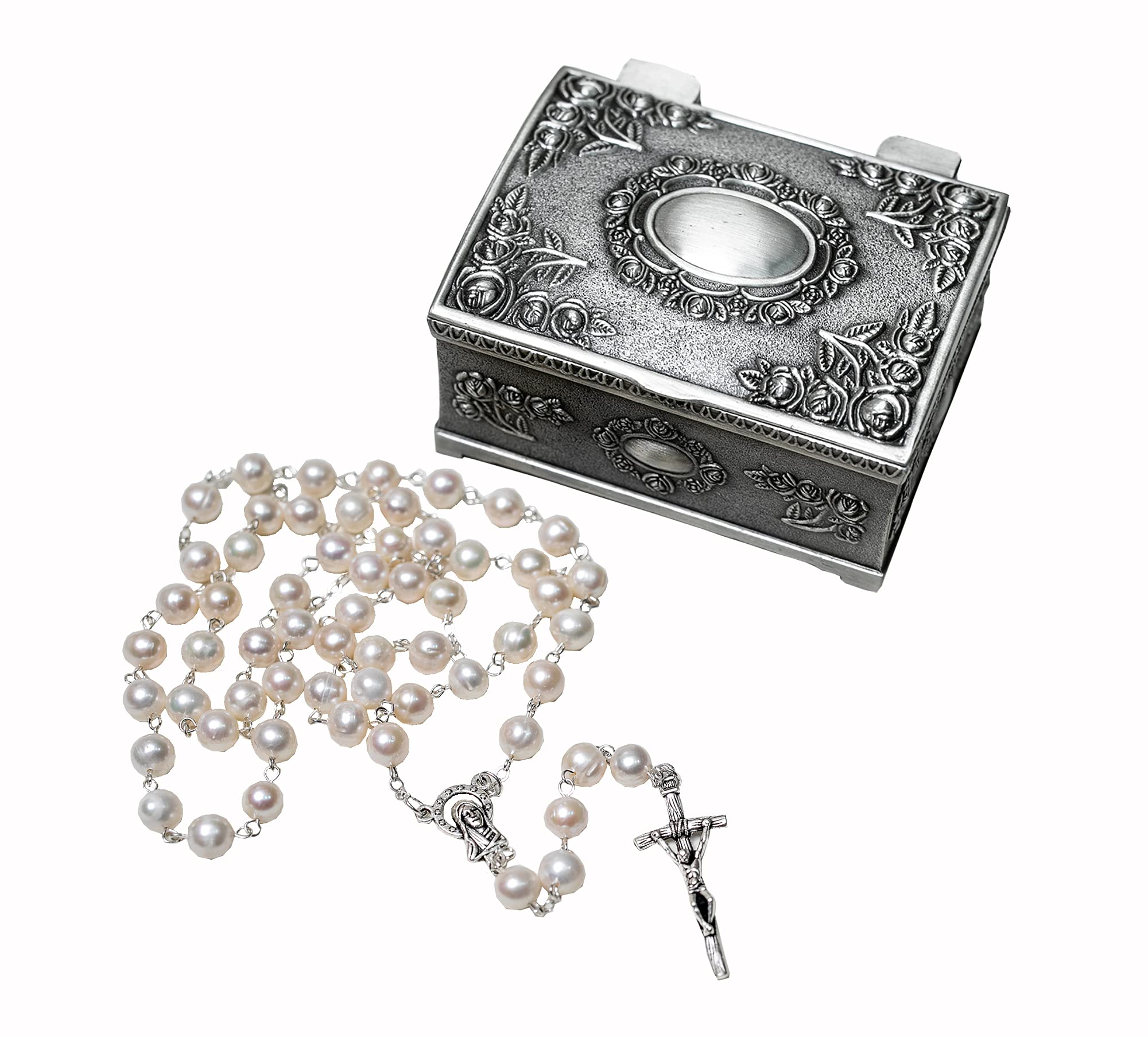 8mm freshwater natural pearl Catholic Rosary Necklace prayer religious handmade jewelry with Jewelry box