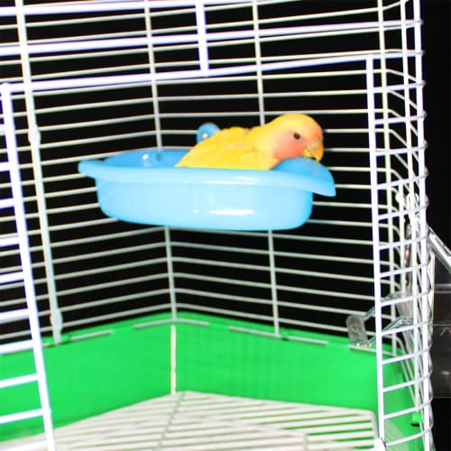 Clpoawc Bird Bath for Cage with Mirror,Bird Baths Tub Parakeet Fountain,Bird Large Parrot,Portable Accessories Small Lovebird Finch Budgie Canary Blue