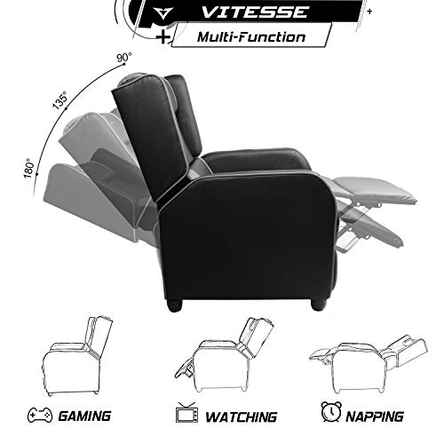 VITESSE Gaming Recliner Chair Racing Style Single PU Leather Sofa Modern Living Room Recliners Ergonomic Comfortable Home Theater Seating, Grey