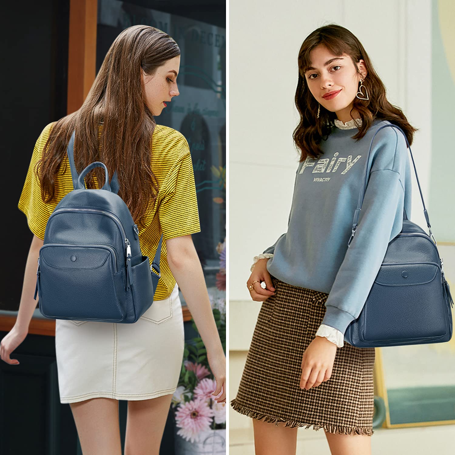 ALTOSY Genuine Leather Backpack Women Elegant Daypack Convertible Shoulder Bag (S109 Indigo Blue)