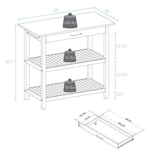 Casual Home Solid Hardwood Top, Natural/White, 40" W (373-91) Kitchen Island, Natural&White