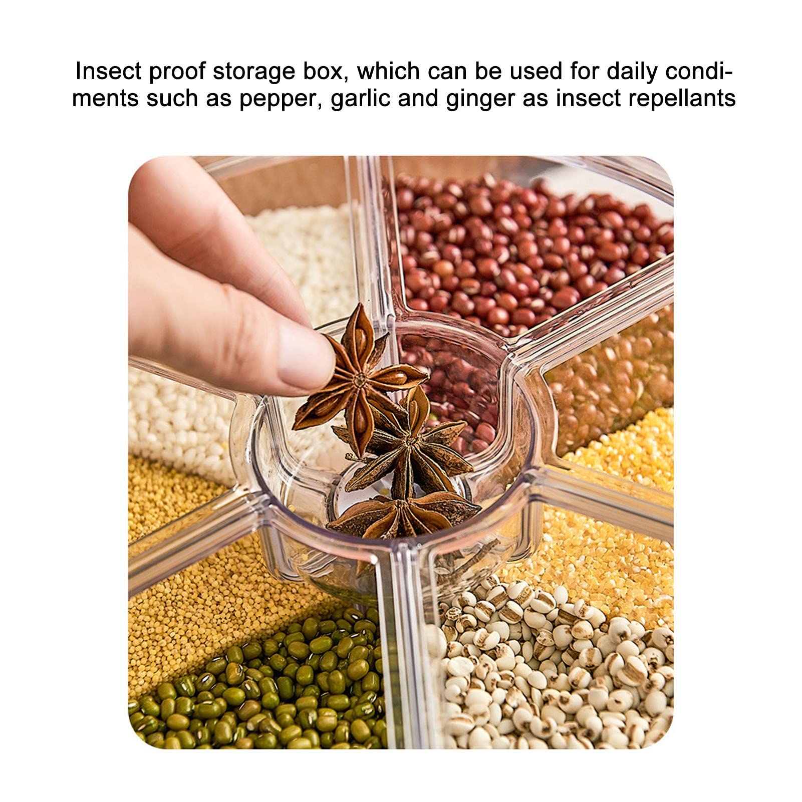 6 Grid Rice & Grain Storage Container, 360° Rotating Dry Food Dispenser Grain Food Storage Box Rice Bucket with Lid Moisture Resistant Household for Home Kitchen (10kg)