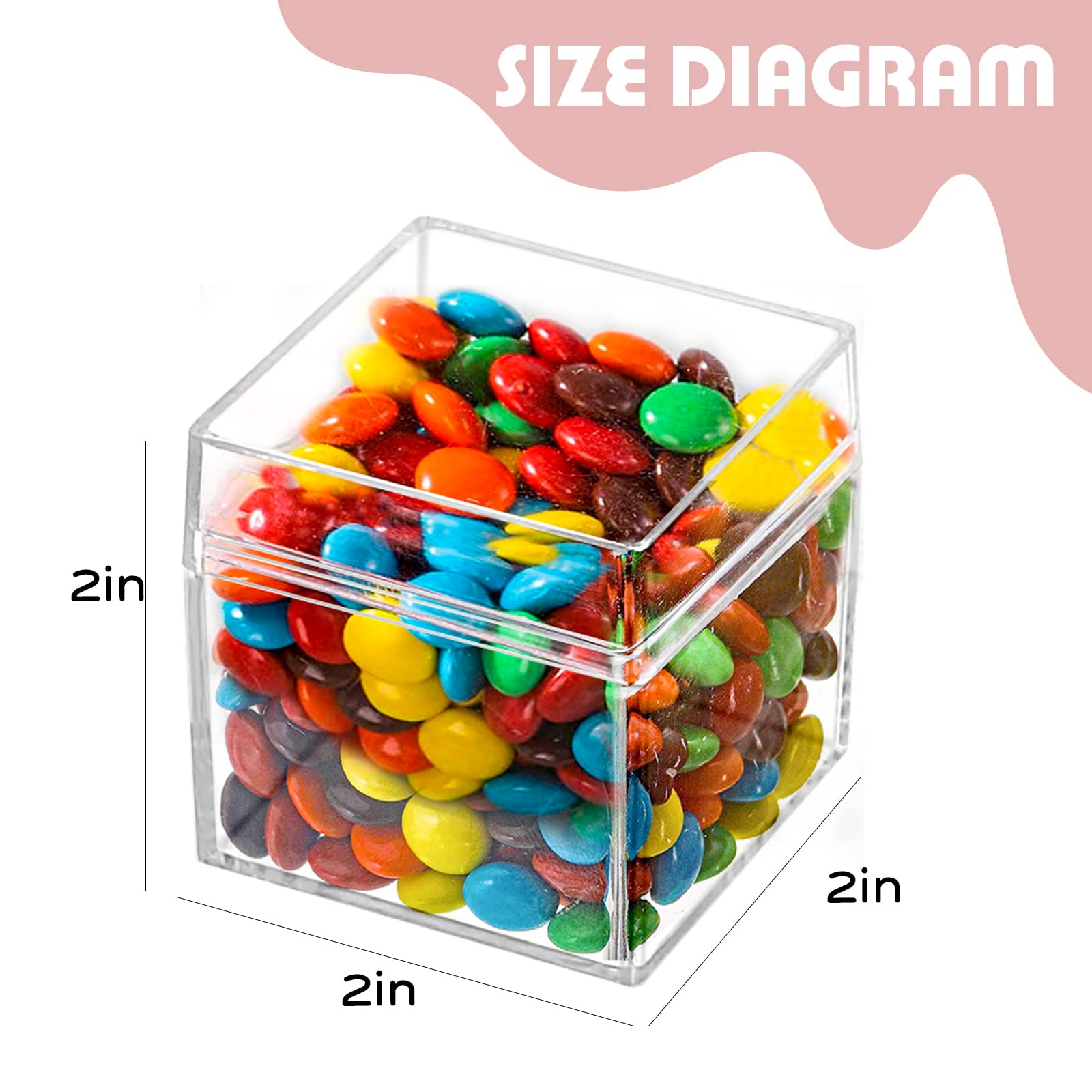 LIDSCURA 36 Packs 2''x2''x2'' Acrylic Box, Acrylic Candy Box, Small Clear Plastic Square Cube Box with Lids, Candy Storage Container, for Candy Pill, Tiny Jewelry, Cosmetics, Jewelry, Party Favor