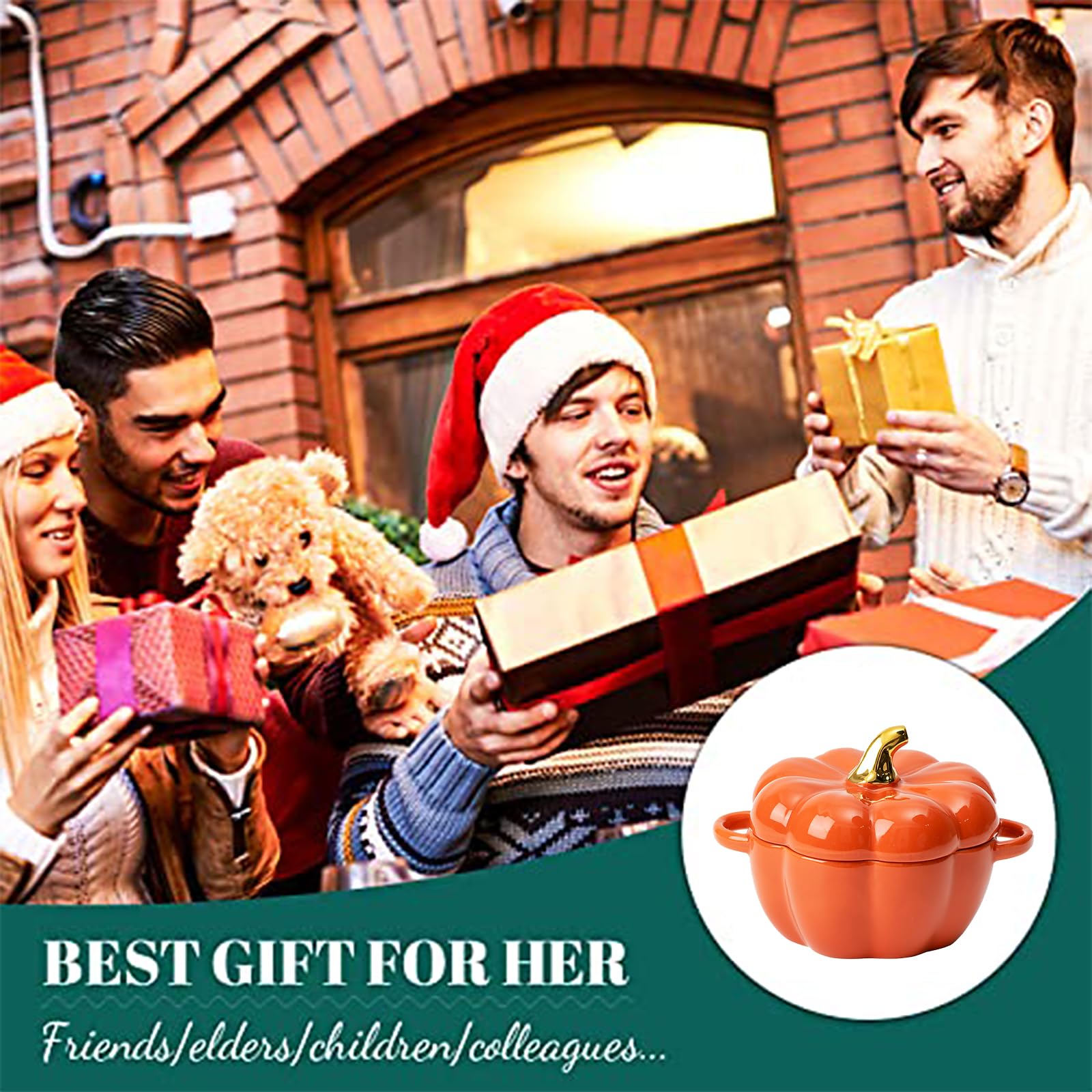 Dutch Oven Pot with Lid, Pumpkin Pottery Dessert Saucepan, Mini Baking Dish Cute Pumpkin Bowl, Covered Dutch Oven Ceramic Stockpot, Pumpkin-Shaped Casserole (Orange)