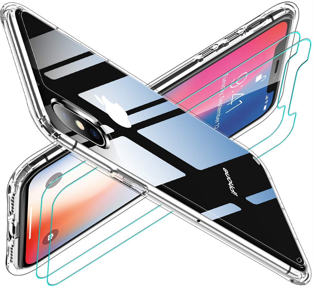 AEDILYS iPhone Xs Max Case,[Airbag Series] with [2 x Tempered Glass Screen Protector] [Military Grade]|15Ft. Drop Tested [Scratch-Resistant]|Wireless Charging | for Apple iPhone Xs Max 5.5 Inc- Clear