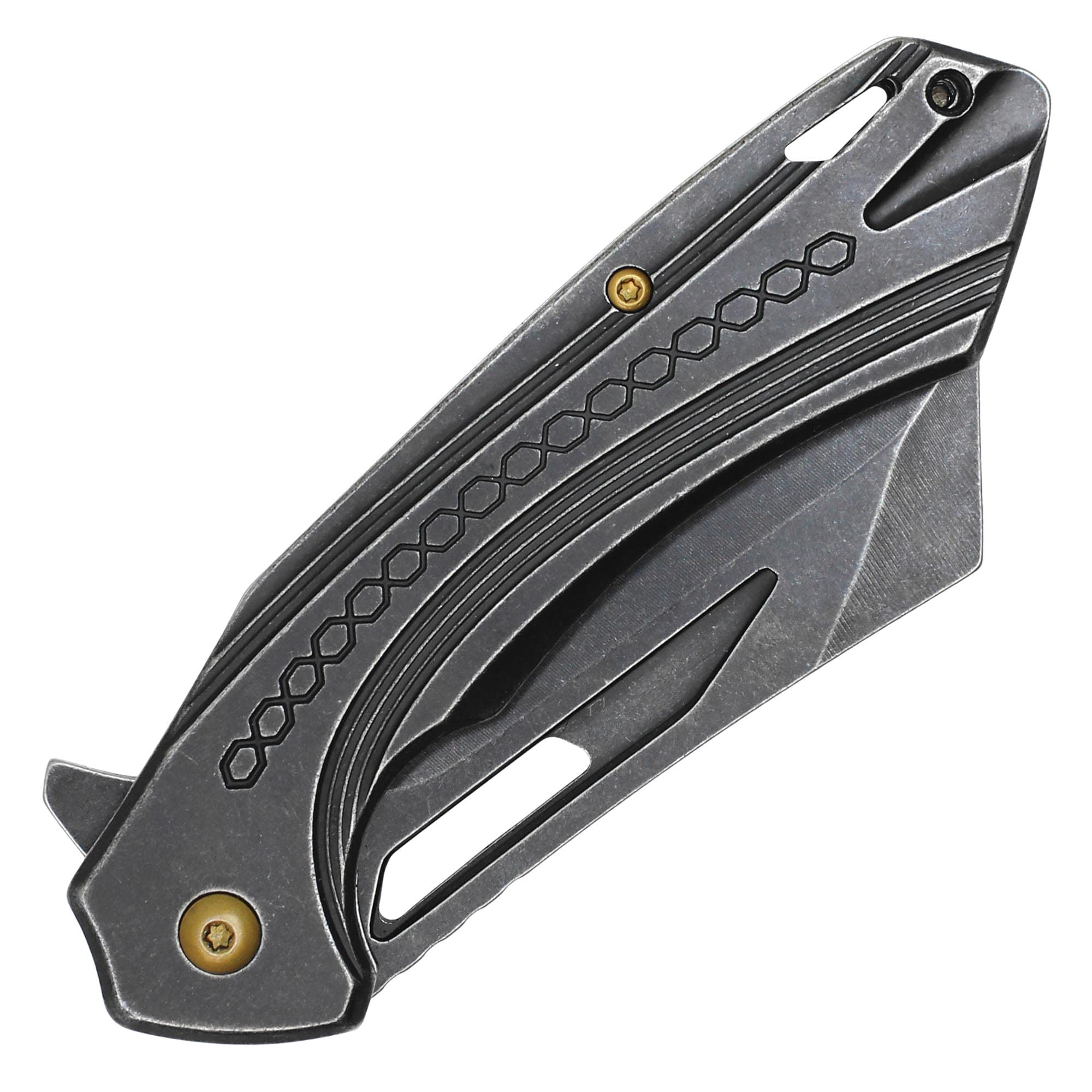 Buckshot Knives 8" Overall Stainless Steel Handle Cleaver Blade Spring Assisted Folding Pocket Knife (Black)