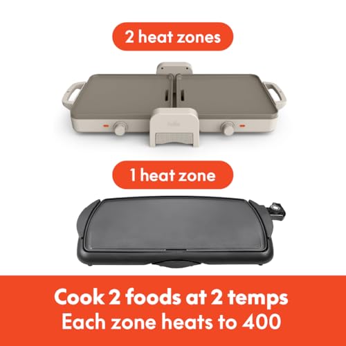 Bella 10"x 20" Ceramic Fold-n-Store Dual Temp Griddle, Fits-anywhere Kitchenware, EverGood Ceramic Nonstick Coating, 2 Temperature Zones up to 400°F, Dishwasher Safe Drip Tray, 1500 Watt, Oatmilk