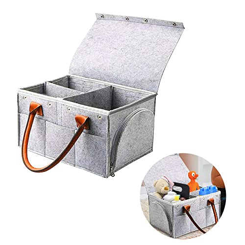 HayesLynn Baby Diaper Caddy Organizer - Baby Registry Search Tote Bag Storage Basket - Bin Car Diaper Baby Bag Portable with Lid and Removable Dividers - Changing Table Shower Caddy Bag