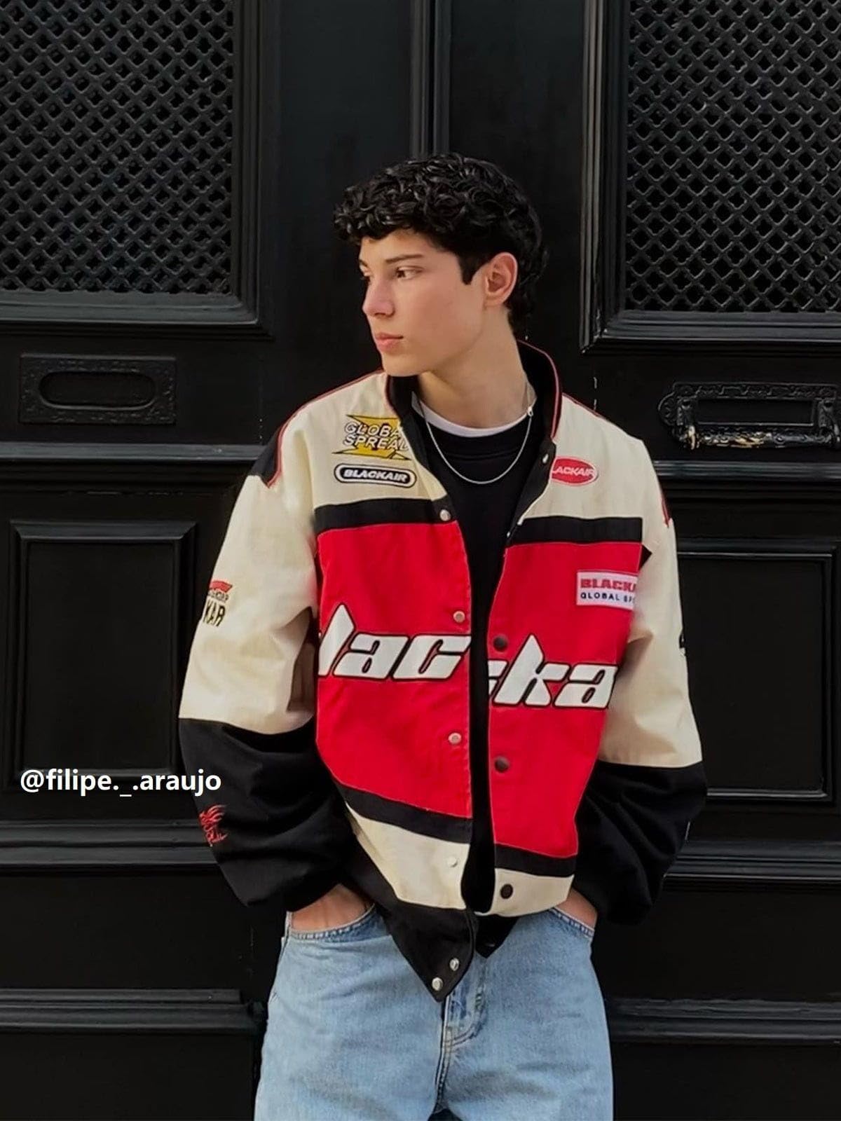 Aelfric Eden Men's Letter Foaming Love Print Varsity Jacket Vintage Graphic Baseball Jacket Unisex Coats Streetwear