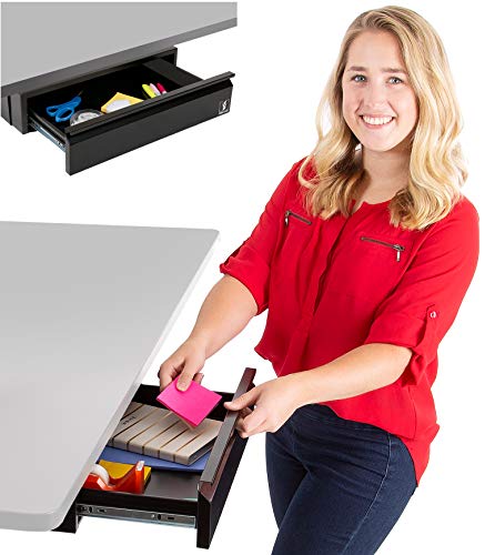 Stand Steady Attachable Under Desk Drawer | Pull-Out Storage Organizer with Smooth Sliding Tracks | Spacious Storage Drawer Easily Mounts to Desks and Workstations (Black / 17.5 x 11.5)