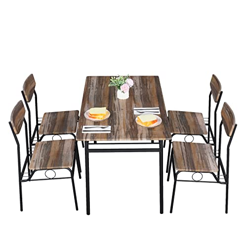 AOCOROE Rectangular Dining Table & Chair Set of 5 w/Storage Space, Dining Room Set w/ 1 Table & 4 Chairs, Table Chair Set w/MDF Tabletop & Iron Frame, for Dining Room, Bistro, Home Bar, Kitchen