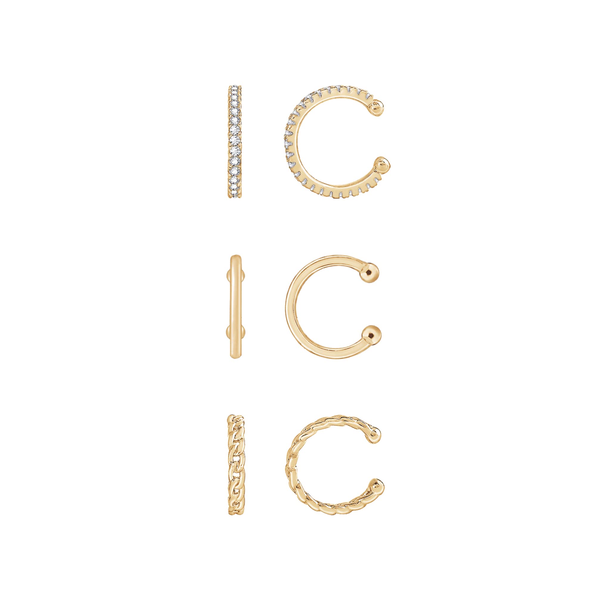 Amazon Essentials 14K Gold Plated Sterling Silver Set of 3 Ear Cuffs, Yellow Gold