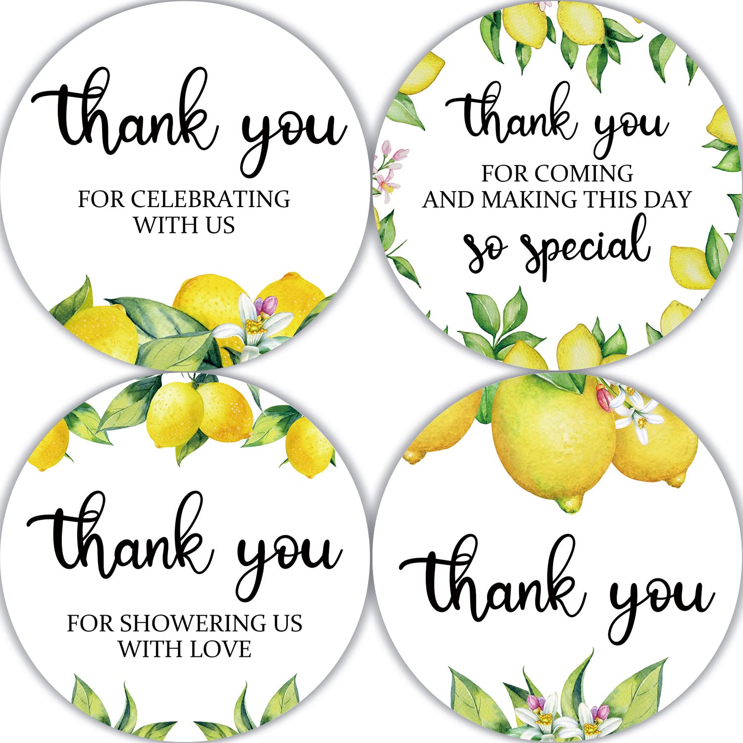 80 Pieces Round Lemon Thank You Stickers, Wedding Bridal Shower Birthday Party Decorate Watercolor Lemon Themed Party Gift Wrap Bag Label Decorations, 4 Design Stickers