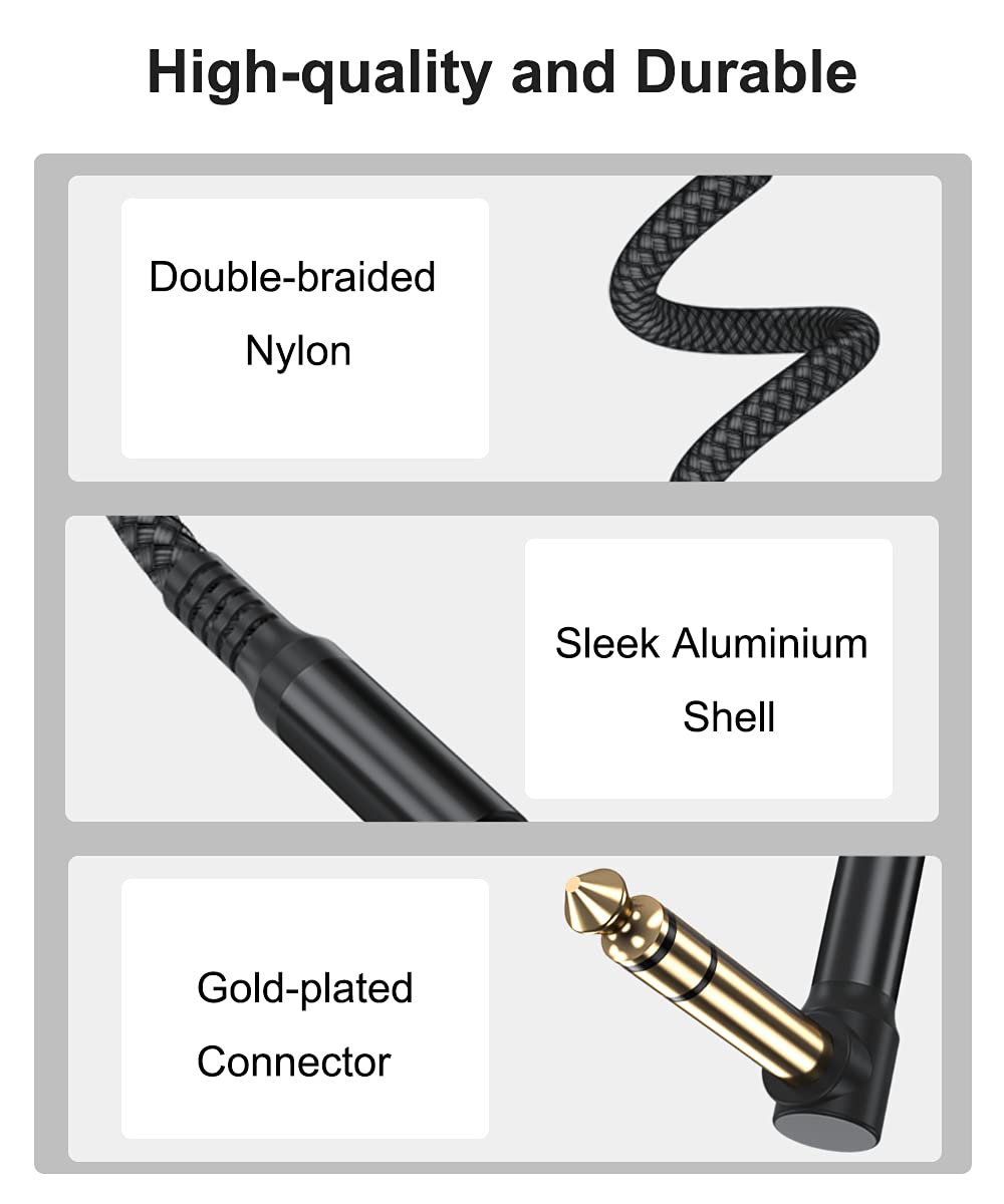 Elebase 1/4 Inch TRS Instrument Cable 20ft 2-Pack,Right-Angled to Straight 6.35mm Male Jack Stereo Audio Cord,6.35 Balanced Interconnect Line for Electric Guitar,Bass,Keyboard,Mixer,Amplifier,Speaker