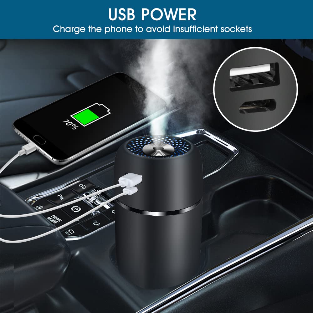 USB Car Humidifier, 200ml Mini Portable Humidifiers with 7 Colors LED Night Light, Quiet Operation, Adjustable Mist Modes for Bedroom Home Baby Office Car(Black)