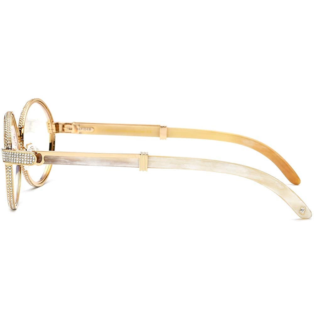 HEPIDEM 100% Really Buffalo Horn Handmade Glasses Frames Luxury 720pcs Diamonds Eyeglasses 7550179 (White)