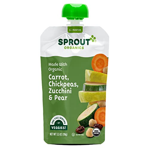 Sprout Organic Baby Food, Stage 2 Pouches, Carrot & Chickpea Plant Powered Protein, 3.5 Oz Purees (Pack of 12)