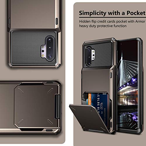 Vofolen Case for Galaxy Note 10+ 10 Plus Case Wallet 4-Slot Pocket ID Card Holder Scratch Resistant Dual Layer Protective Bumper Rubber Armor Hard Shell Cover for Samsung Galaxy Note 10 Plus Gun Metal