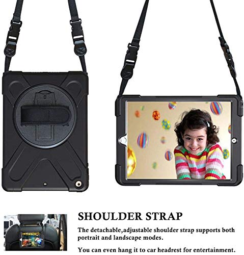 iPad 5th/6th Generation Case 9.7 Inch 2017 2018 for Kids with 360 Rotating Stand+Hand Strap | Military Grade Heavy Duty Rugged Shockproof Case for iPad 6th/5th Gen 9.7" A1893/A1954/A1822/A1823 | Black
