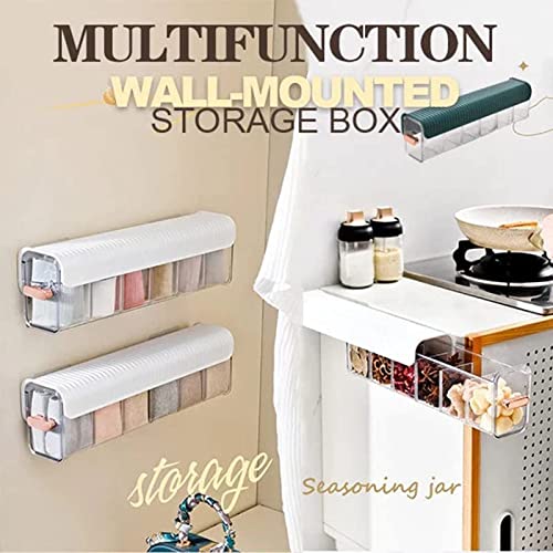 AODGHC Punch-Free Multi-Functional Storage Box, 1 Piece Clear Wall Mounted Drawer Organizer Underwear Socks Seasoning Storage Box with Adjustable Compartment for Closet Kitche (White)