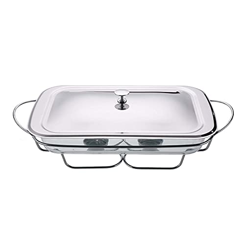 Chafing Dish Food Warmer Stainless Rectangular Buffet Server with 1 Tempered Glass Bakeware for Buffet Catering Kitchen Party (Silver)