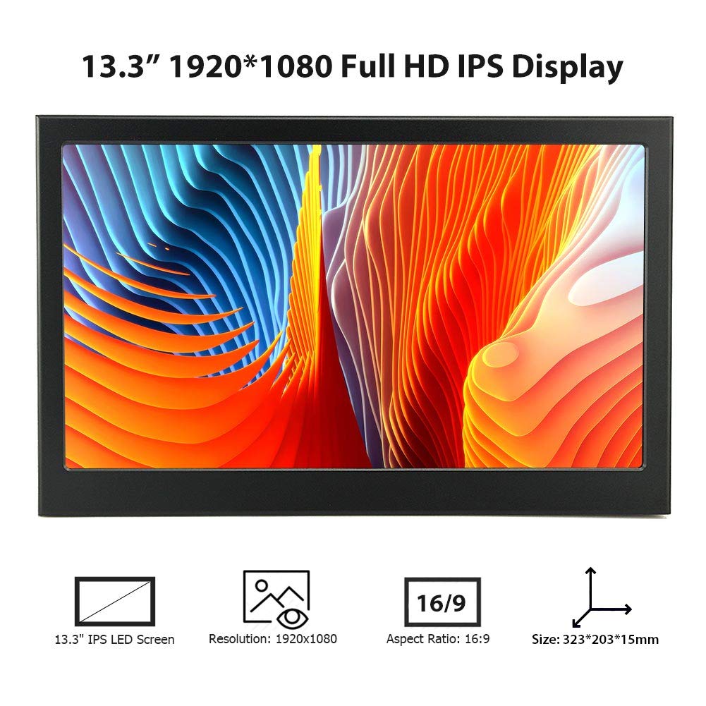 ELECROW 13.3 Inch Monitor 1920X1080 IPS External Portable Monitor HDMI-Compatible for PC Laptop Game Consoles
