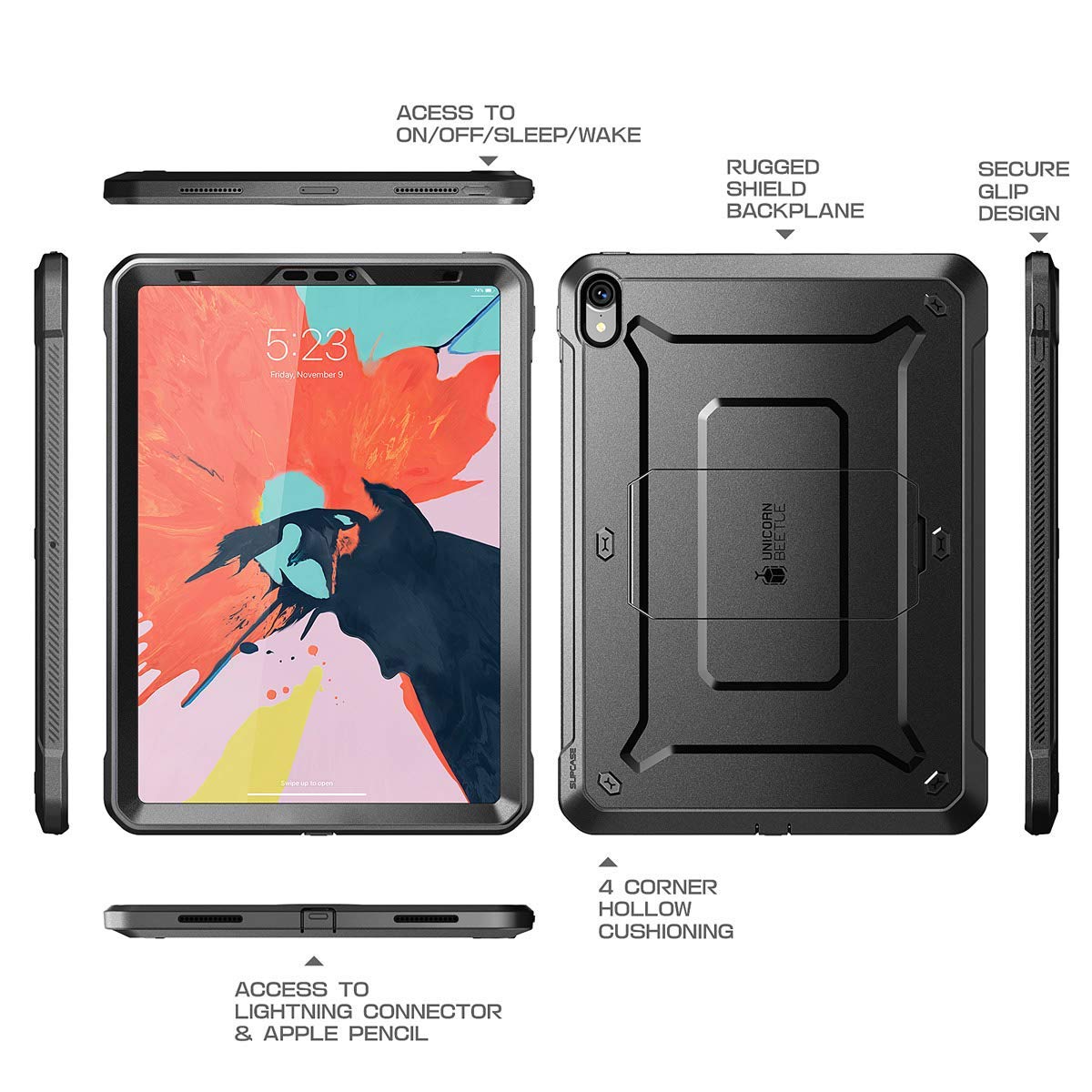 iPad Pro 12.9 Case 2018, SUPCASE UB Pro Series with Built-In Screen Protector Heavy Duty Full-Body Rugged Protective Case for iPad Pro 12.9 Inch 2018 Release (Not Support Pencil Charging) (Black)
