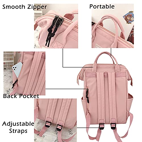 CM C&M WODRO Kawaii Backpack for Girls Women with Pin Bear Accessories Cute College High School Backpack Laptop Bookbag Pink