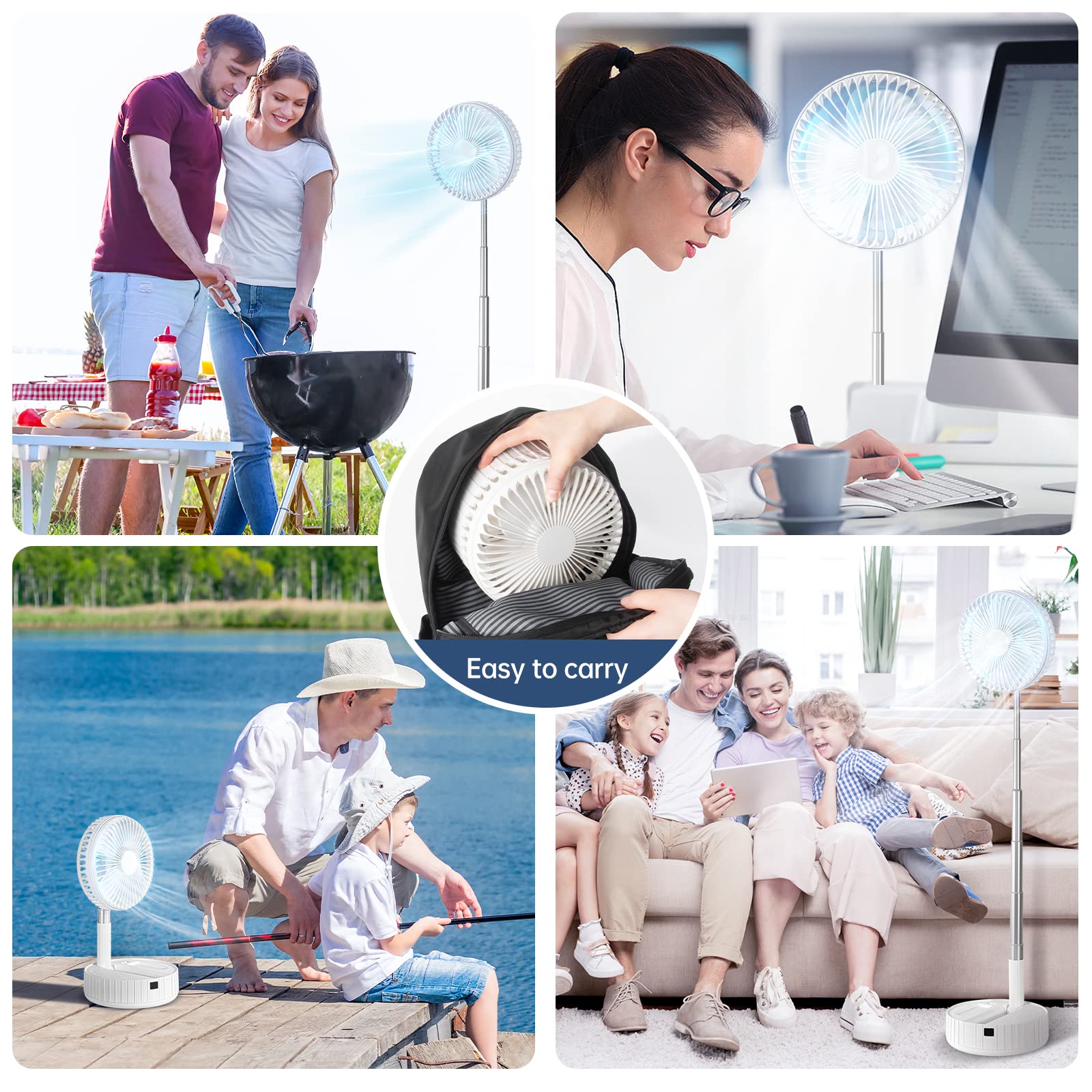 AIDENOEY Portable Telescopic Foldable Desk Fan,10000mAh Foldable Pedestal Floor Fan with 4 speed remote control electric collapsible Standing fan,usb charging,for office home outdoor camping