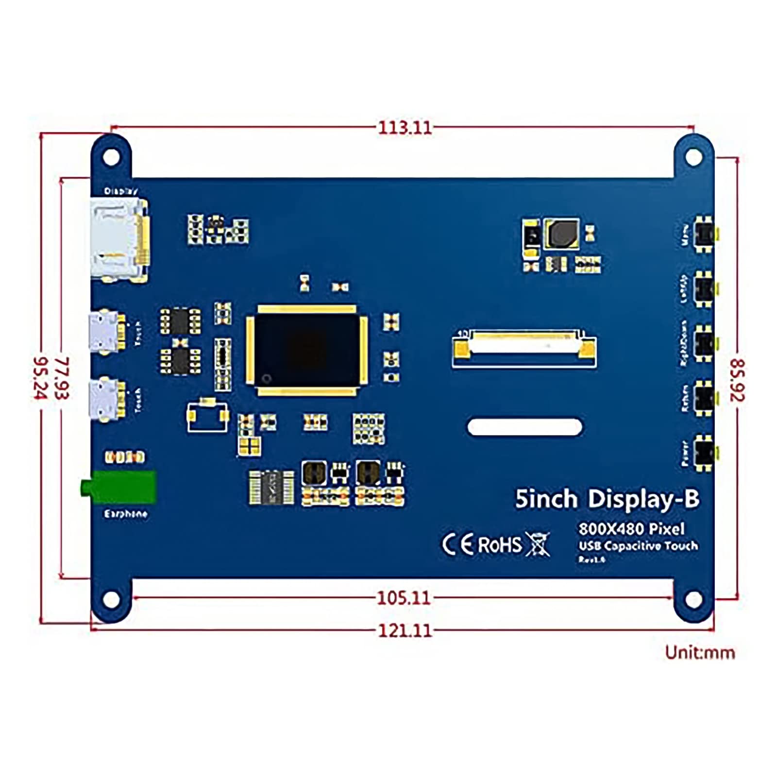 ELECROW 5 inch Monitor for Raspberry Pi Monitor Touchscreen Display Compatible with Raspberry Pi 5 4 3B+ 3B BB Black Banana Pi Jetson Nano Windows PC