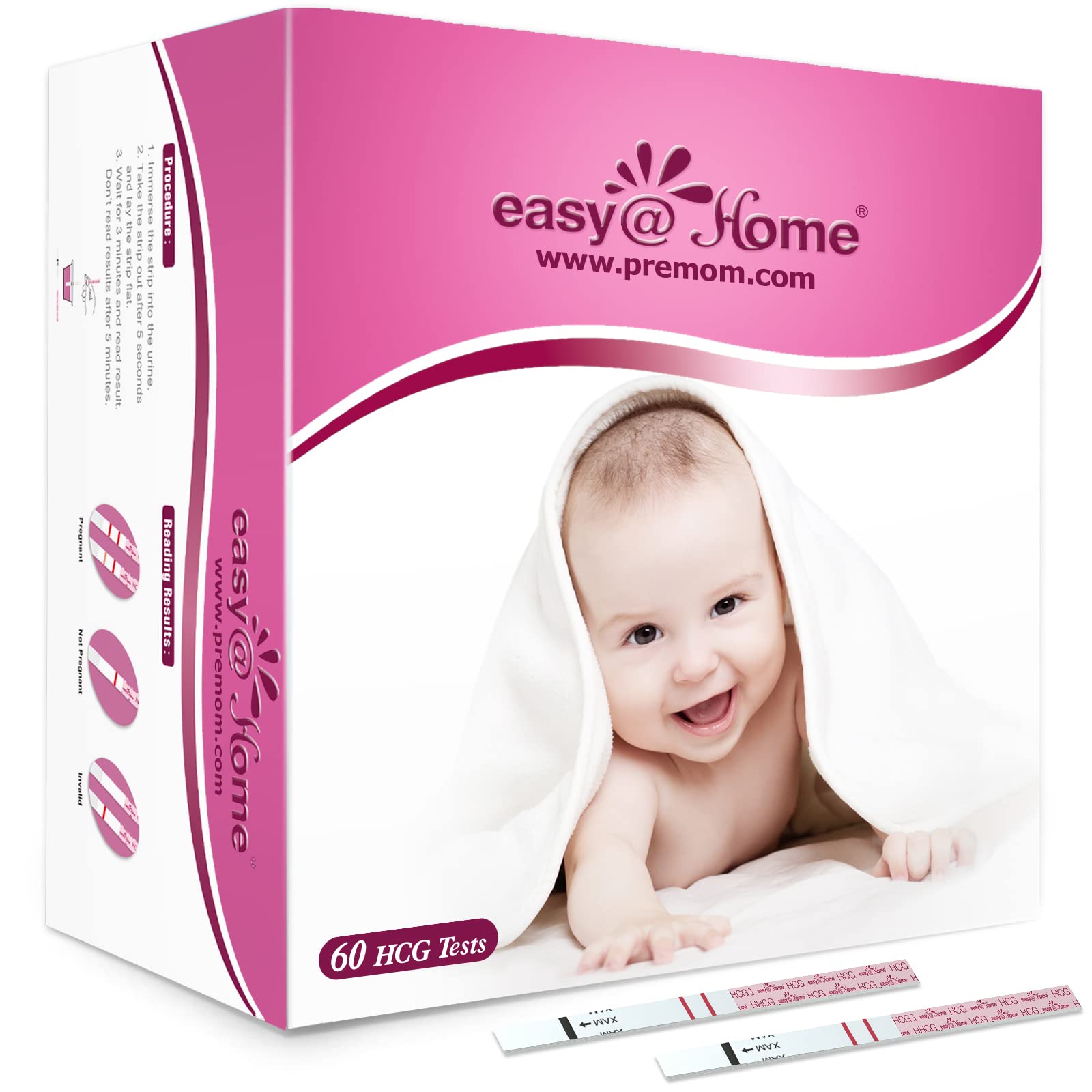 Easy@Home 60 Pregnancy Tests, FSA Eligible, 60 Hcg Test Strips Early Detection - Bulk Pregnancy Strips