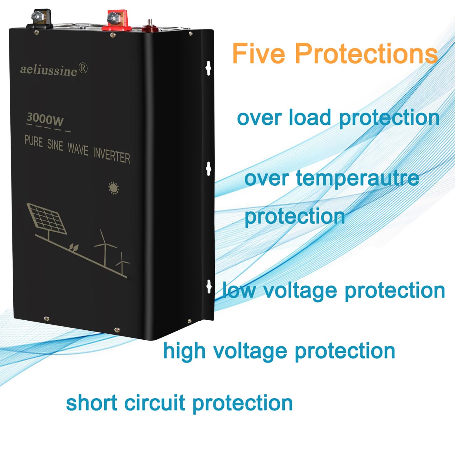 aeliussine 1000W Pure Sine Wave Power Inverter: 12V DC to 110V AC with LED Display and Remote Control for RV, Camping, Home Use