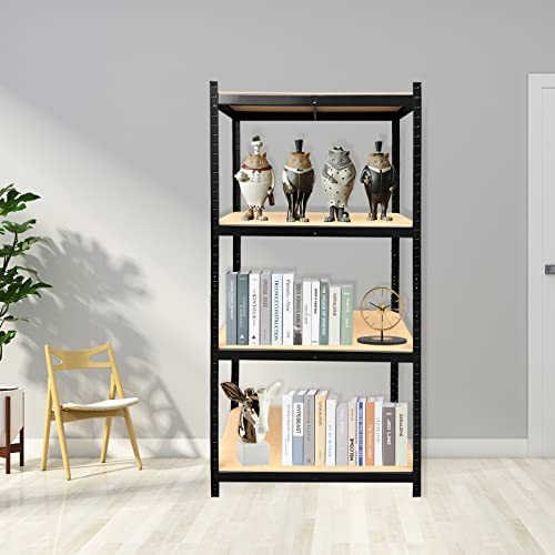AUTOFU Heavy Duty Garage Storage Shelves Metal Shelving with Adjustable 4 Shelf, Boltless Racking Organizer for Industrial Home Shed Kitchen Workshop Storage, 64" x 31" x 16", Black