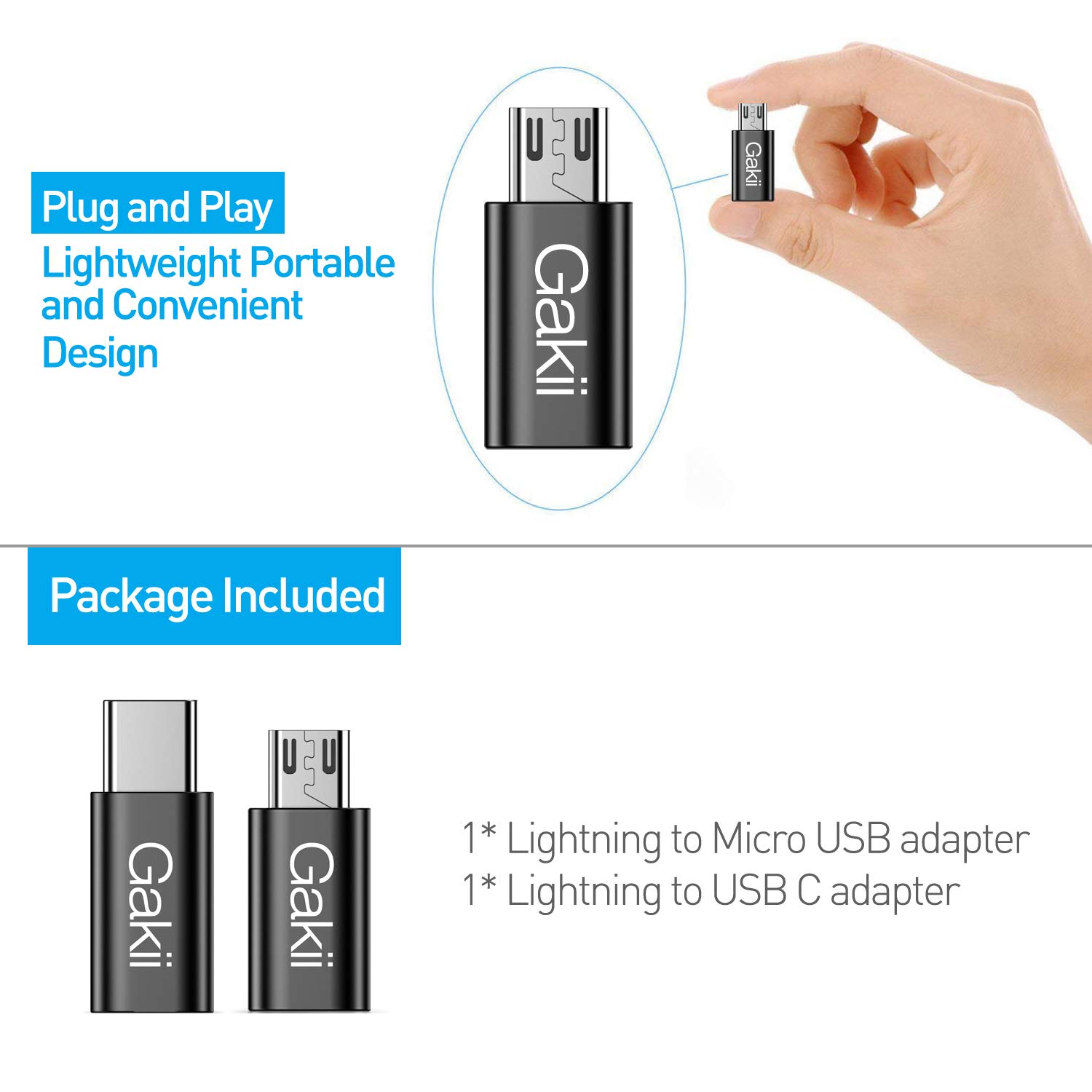 iPhone to Android Adapter, iPhone to USB C Adapter 2 Pack Fast Charge iOS to Micro USB/USB C Converters Compatible with Samsung Galaxy S9/8/7/6/5 Note 9/8/6/5, LG V20 30, Oneplus, HTC and More