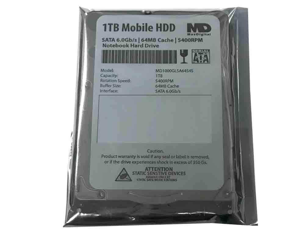 MaxDigitalData 1TB 5400RPM 64MB Cache (7mm) SATA 6.0Gb/s 2.5inch Mobile HDD/Notebook Hard Drive - 2 Year Warranty