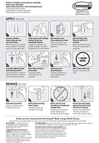 Command BATH17-ES-E 051141958392 Towel, Large, Clear Frosted, 1-Hook, 1 Water-Resistant Strip (BATH17-ES)
