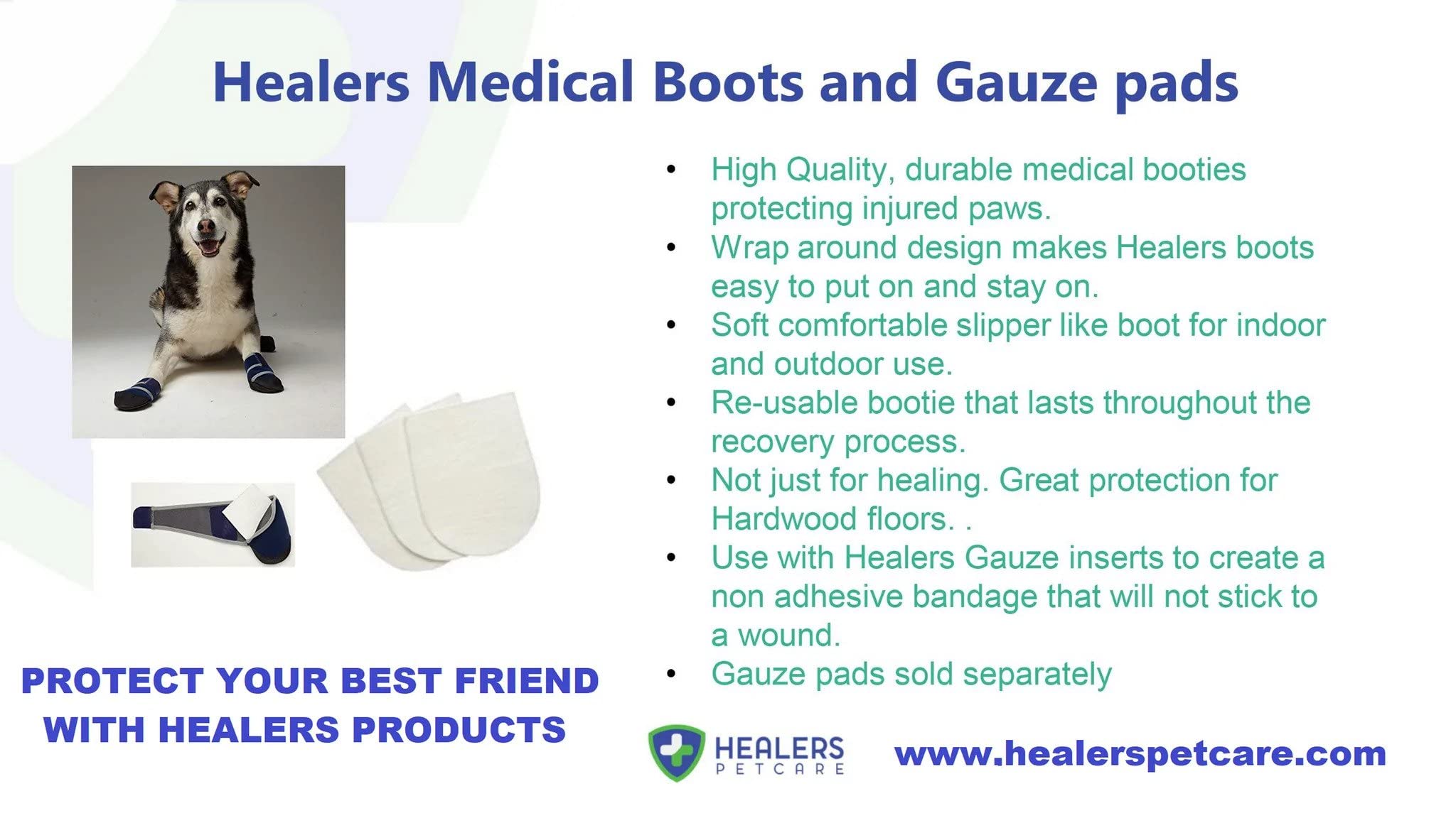 Healers Nonslip Paw Protection Dog Booties for Medium Size Dogs - Soft Comfortable Dog Boots With Best Paw Traction - Gauze Included (Blue)