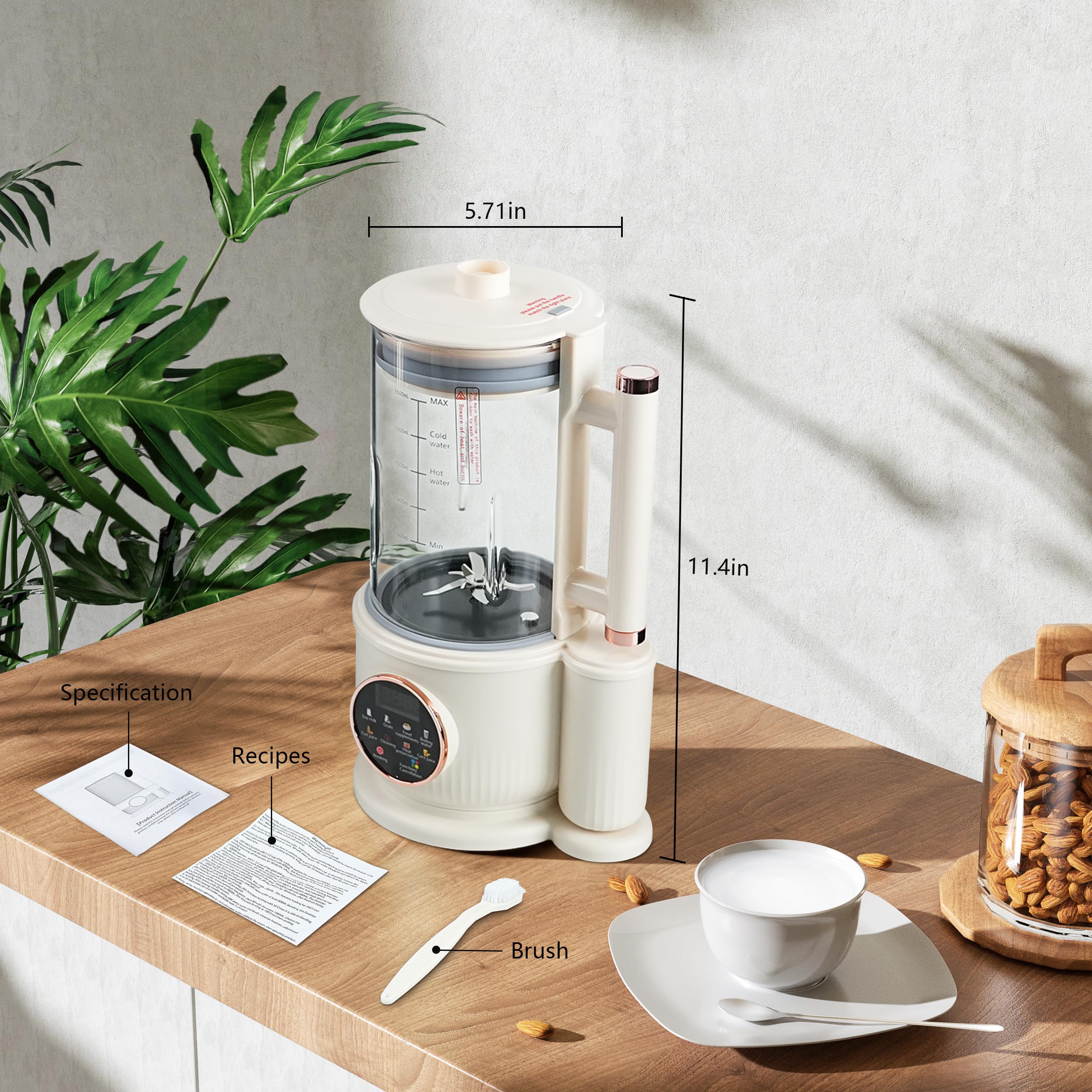 AMERZIS 8 in 1 Nut Milk Maker, 45oz Automatic Soybean Milk Machine for Homemade Almond, Oat, Coconut, Soy, Plant Based Milks and Non Dairy Beverages, with Delay Start/Keep Warm/Boil Water, Cream