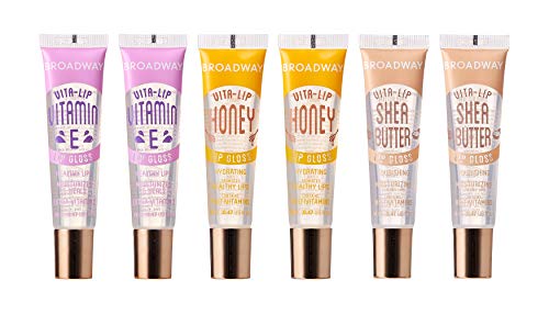6 PACK Broadway Vita-Lip Gloss 2 Honey + 2 SHEA BUTTER + 2 Vitamin E Oil by Kiss Cosmetics