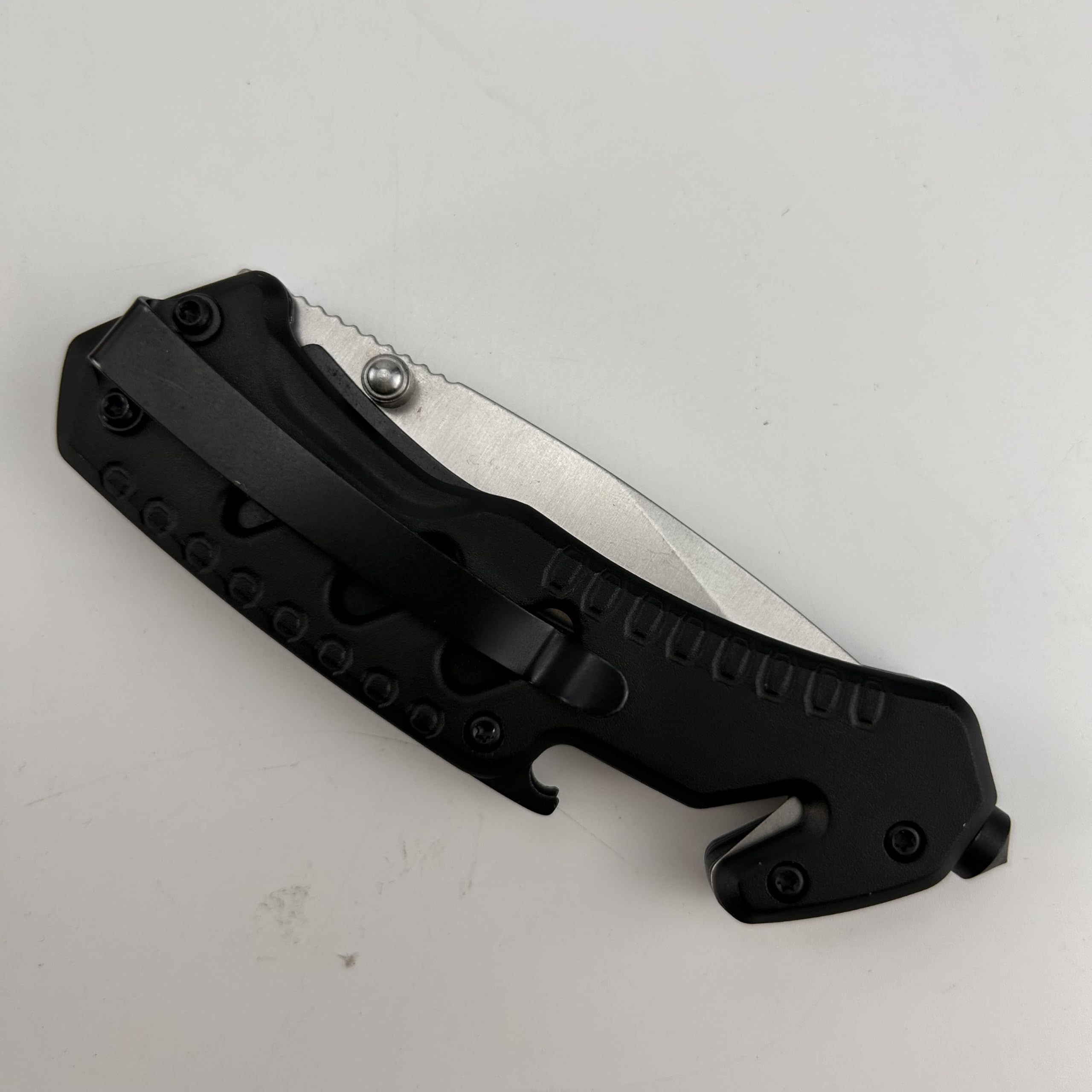 ALBATROSS Classic Multifunction Pocket Folding Knife with Bottle Opener、Glass Hammer and Rope Cutter, Satin Coated Blade and Aluminum Handle,AS-23265 (Black)