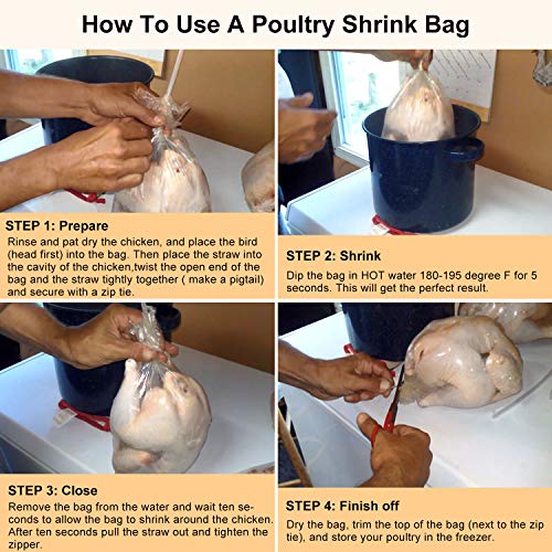 Morepack Poultry Shrink Wrap Bags,10x16Inches 50Pcs Clear Poultry Heat Shrink Bags BPA Free Freezer Safe with Zip Ties,Silicone Straw for Chickens,Rabbits