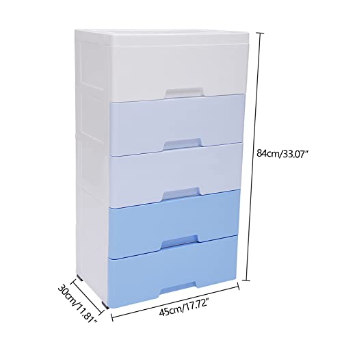 Plastic Storage Cabinet,5 Drawer Stackable Vertical Clothes Storage Tower,Lockers can be Placed in Bedrooms Bathrooms Livingrooms (Blue)