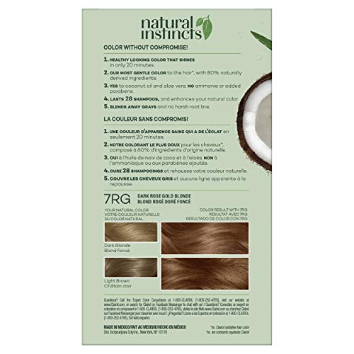 Clairol Natural Instincts Demi-Permanent Hair Dye, 7RG Dark Rose Gold Blonde Hair Color, Pack of 1