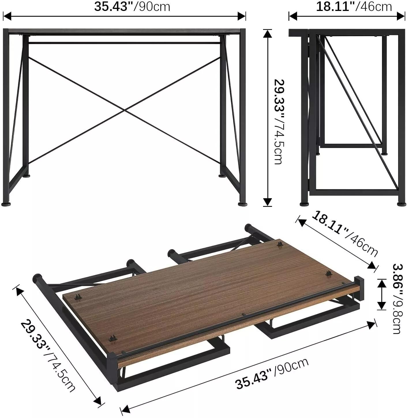 ENGERIO Folding Desk No Assembly Required- 35" Writing Computer Desk Space Saving Foldable Table for Simple Home Office