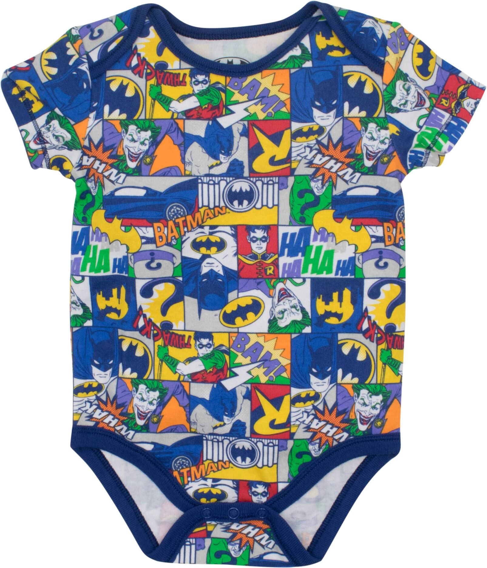 WARNER BROS DC Comics Justice League Batman Joker Riddler Newborn Baby Boys 5 Pack Short Sleeve Bodysuits Superheroes 3-6 Months