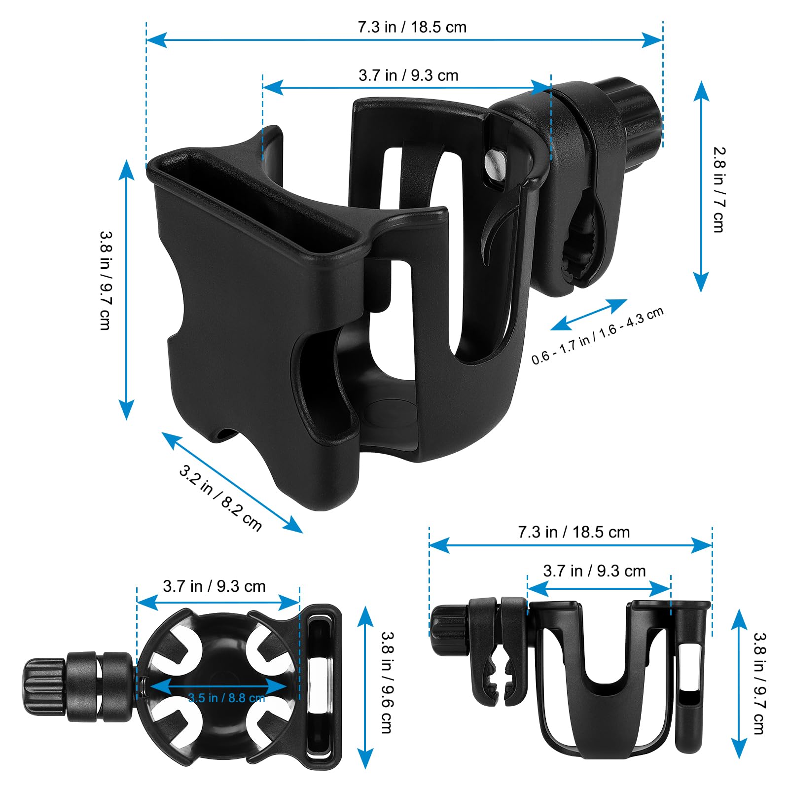 Accmor 2-in-1 Stroller Cup Holder, Universal Cup Holder for Uppababy Nuna Doona Strollers, 360° Rotatable Large Caliber Drinks Holder Cup Holder for Stroller, Bike, Wheelchair, Walker, Scooter